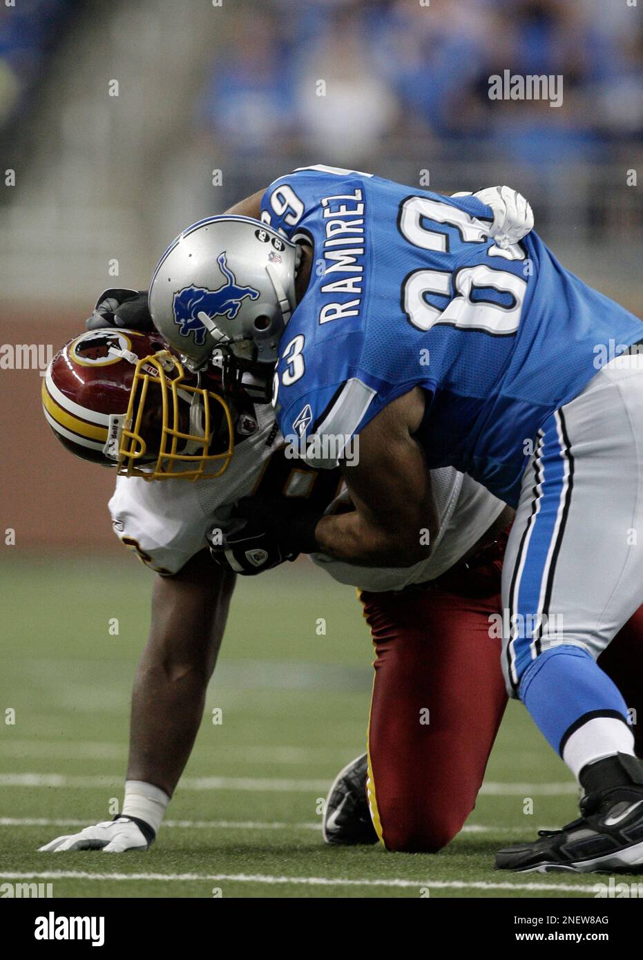 Detroit Lions guard Manny Ramirez blocks Washington Redskins defensive ...