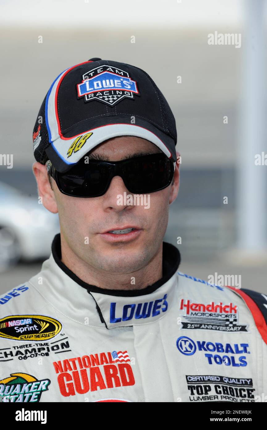 NASCAR driver Jimmie Johnson after his qualifying run for the AAA 400 ...