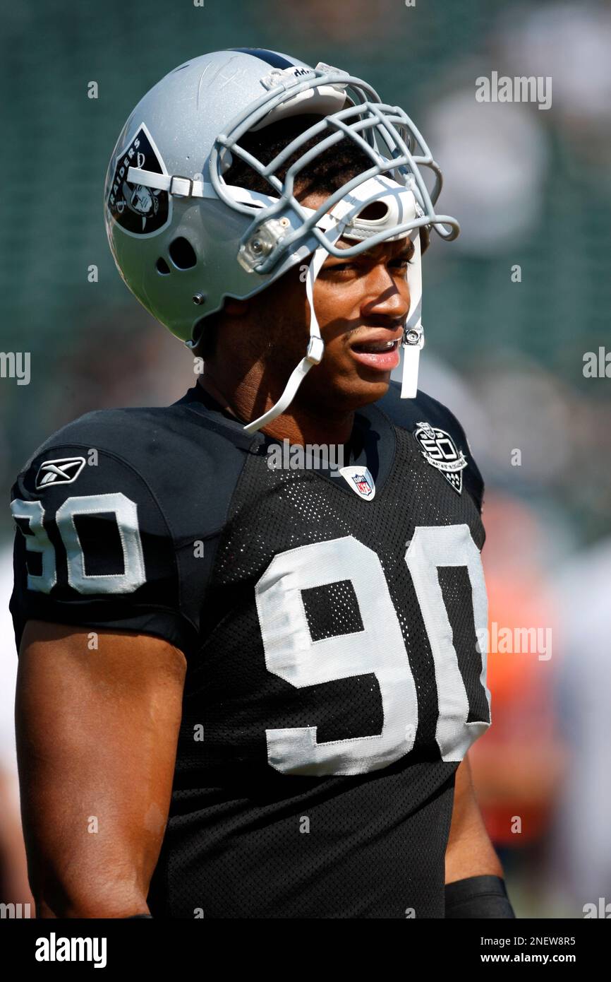 Oakland Raiders defensive tackle Desmond Bryant before an NFL football ...