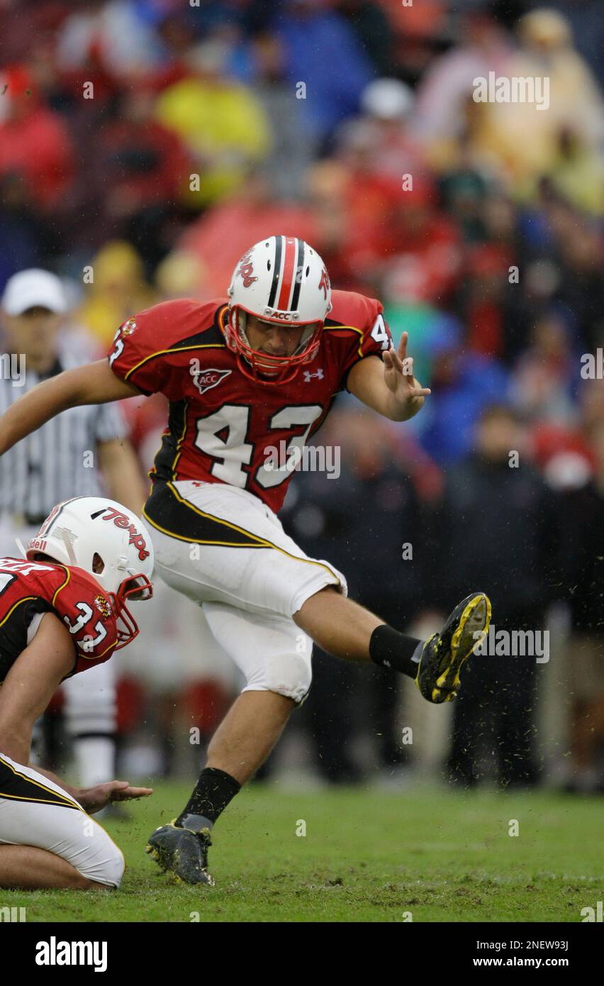 Maryland kicker Nick Ferrara (43) kicks a field goal against Rutgers ...