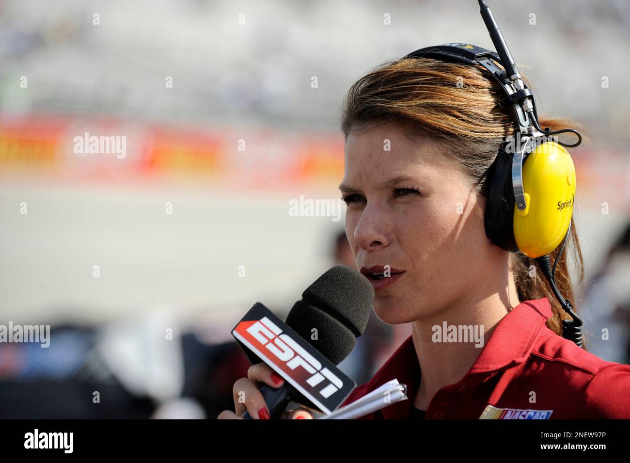 ESPN reporter Jamie Little on pit road during qualifying for the AAA ...