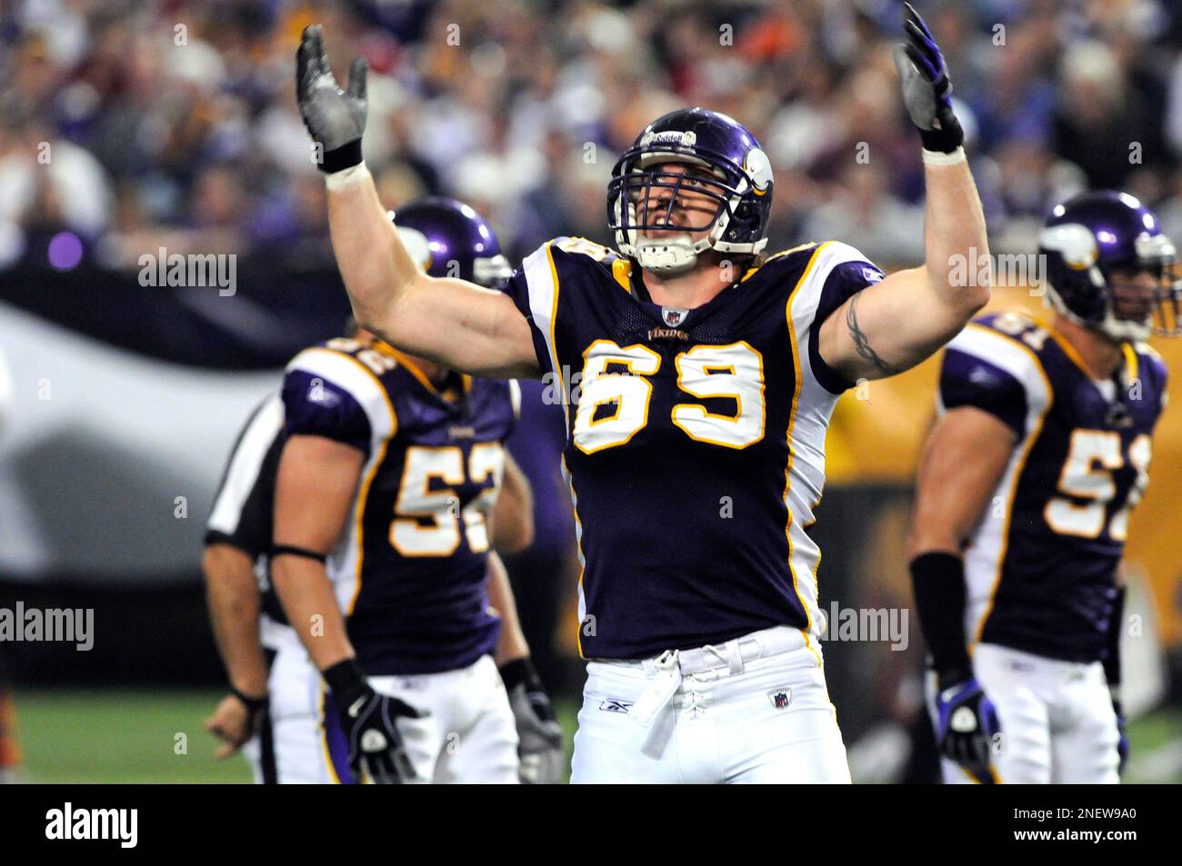 Minnesota Vikings defensive end Jared Allen rouses the crowd against ...