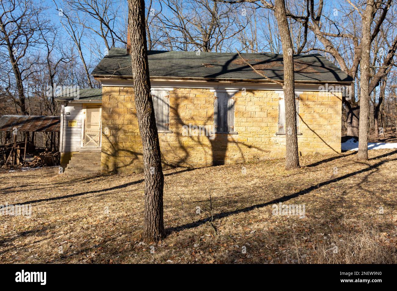 Old abandoned one room limestone built schoolhouse in Adeline, Illinois Stock Photo - Alamy