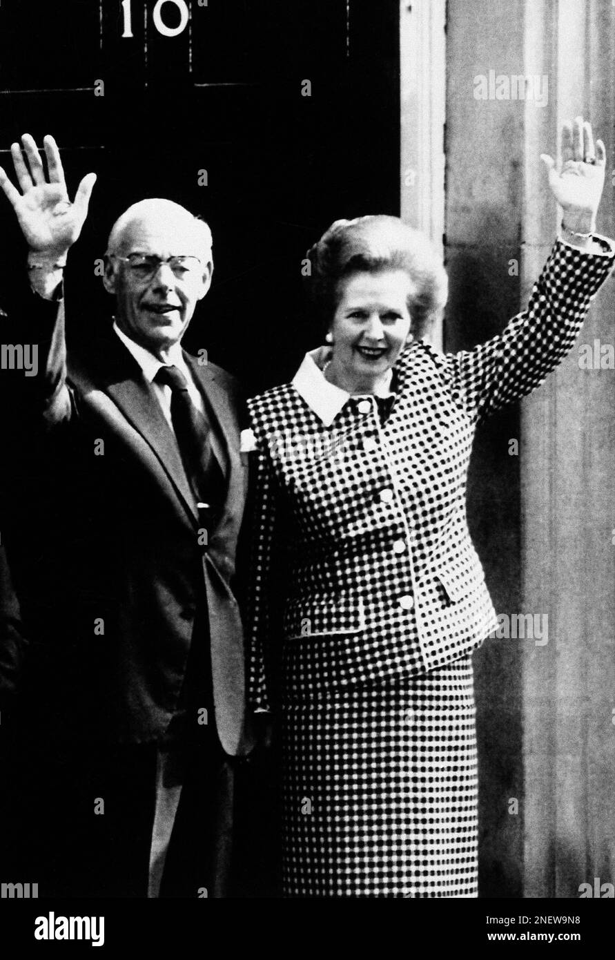 Britain’s Prime Minister Margaret Thatcher (right) and her husband ...