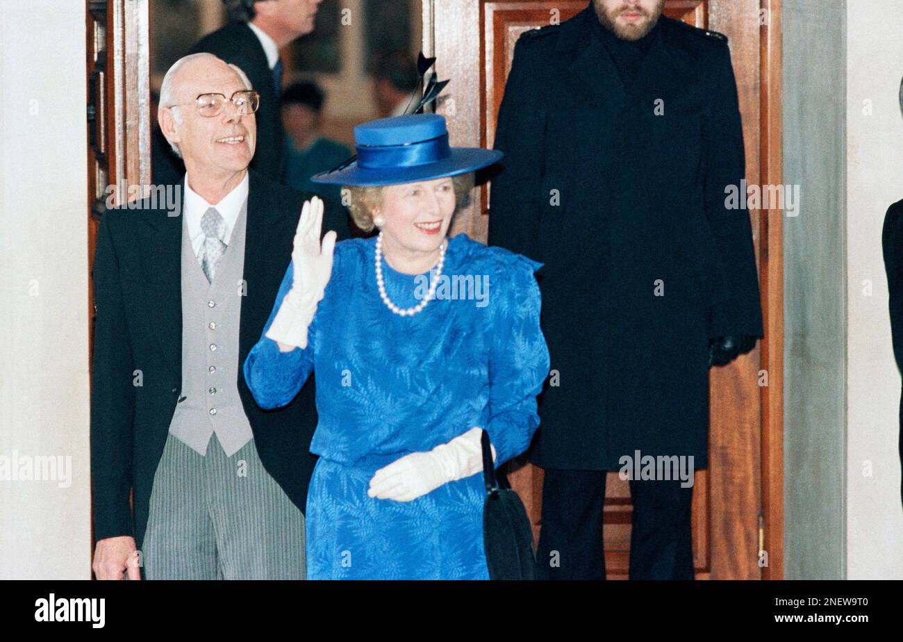 British Prime Minister Margaret Thatcher and husband Denis Thatcher ...