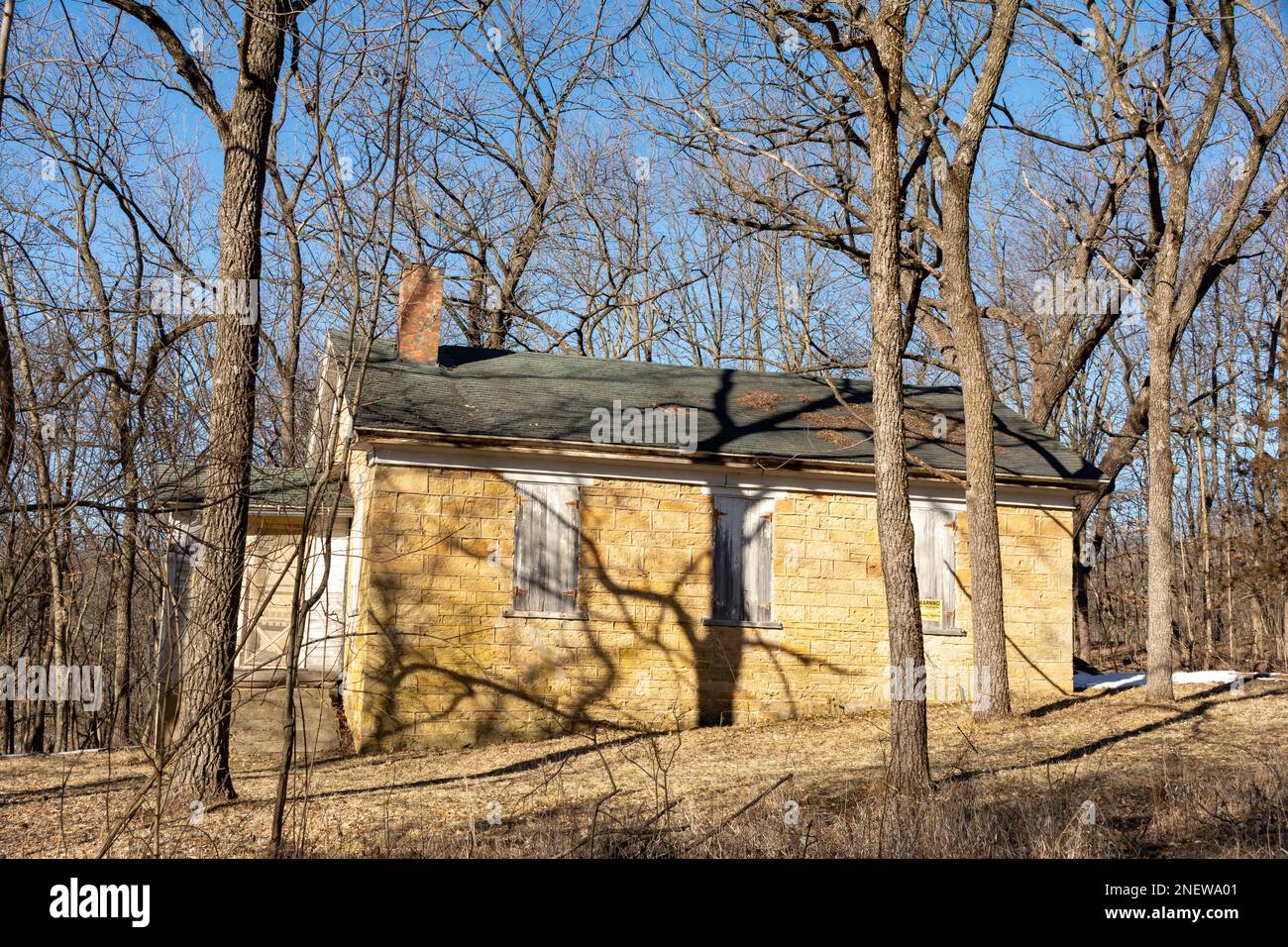 Old abandoned one room limestone built schoolhouse in Adeline, Illinois Stock Photo - Alamy