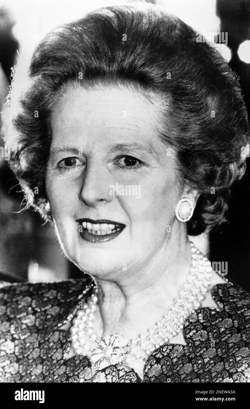The Prime Minister, Mrs. Margaret Thatcher, wearing a ‘bindi’- a red ...