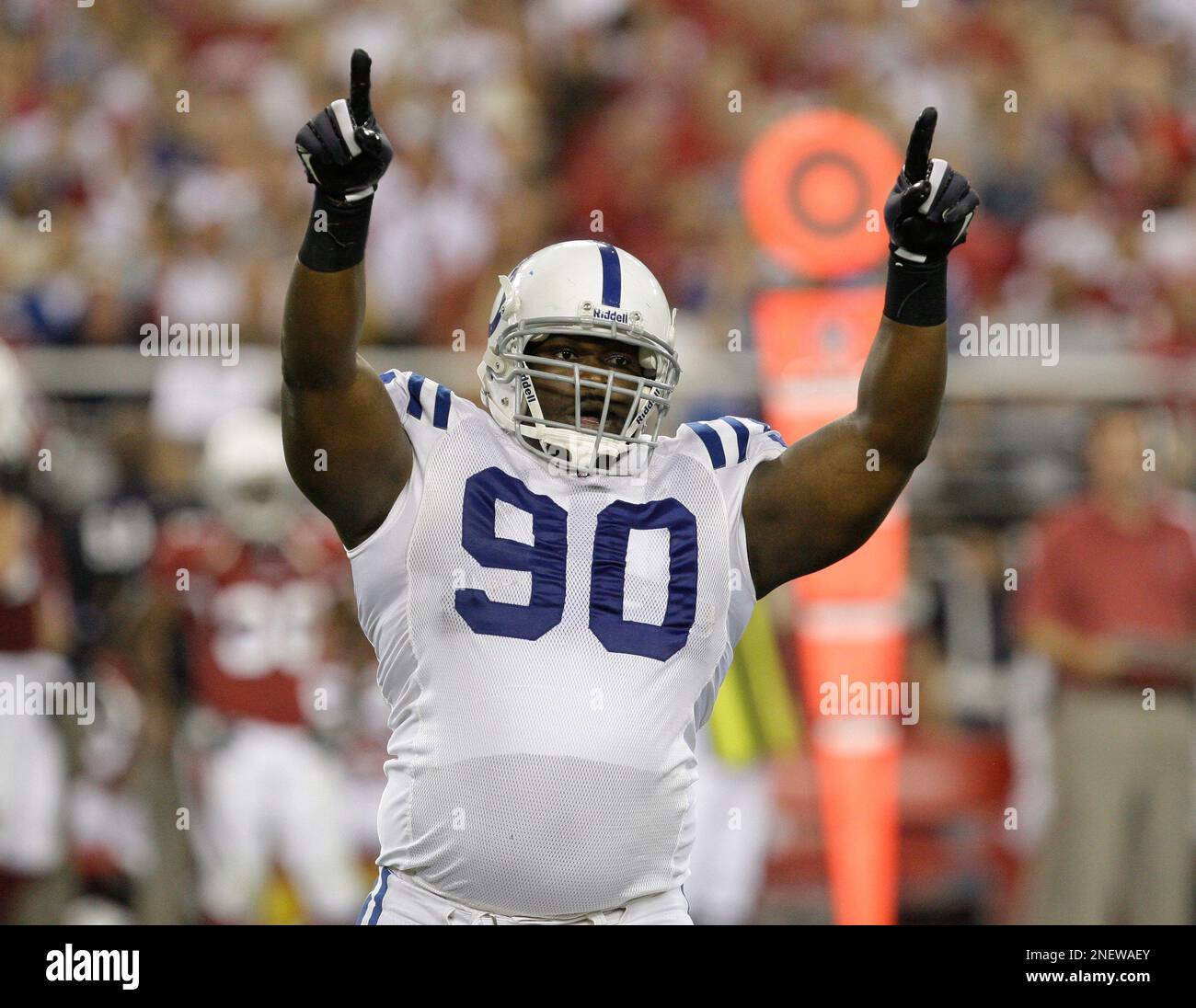 Indianapolis Colts defensive tackle Daniel Muir celebrates during the ...