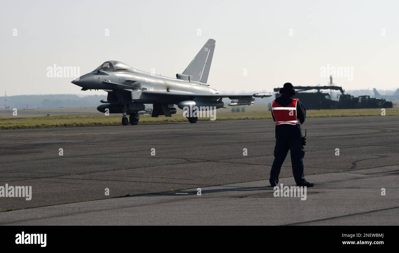 A Eurofighter Typhoon FGR4 taxis from a hardstand as it prepares to ...