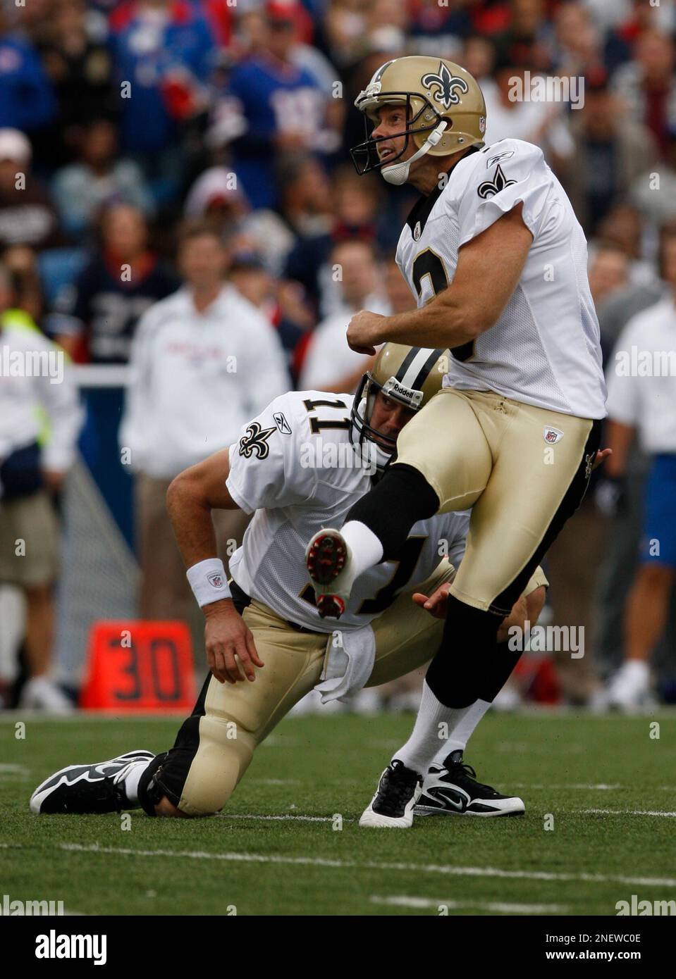 New Orleans Saints' John Carney kicks a field goal during the first ...