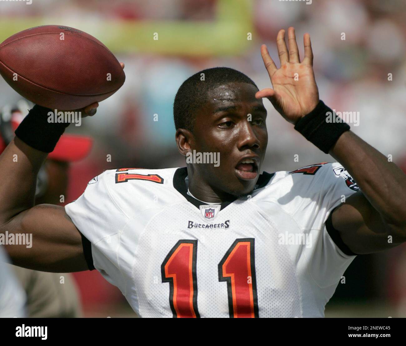 Tampa Bay Buccaneers quarterback Josh Johnson (11) warms up on the ...