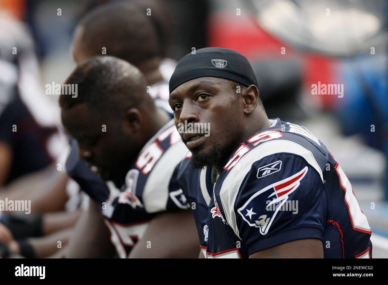 New England Patriots linebacker Gary Guyton during the first half of a NFL football game against ...