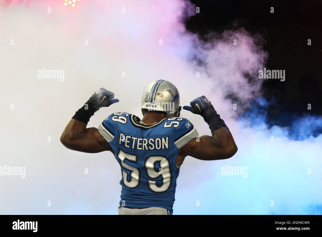 Detroit Lions linebacker Julian Peterson is seen before an NFL football ...