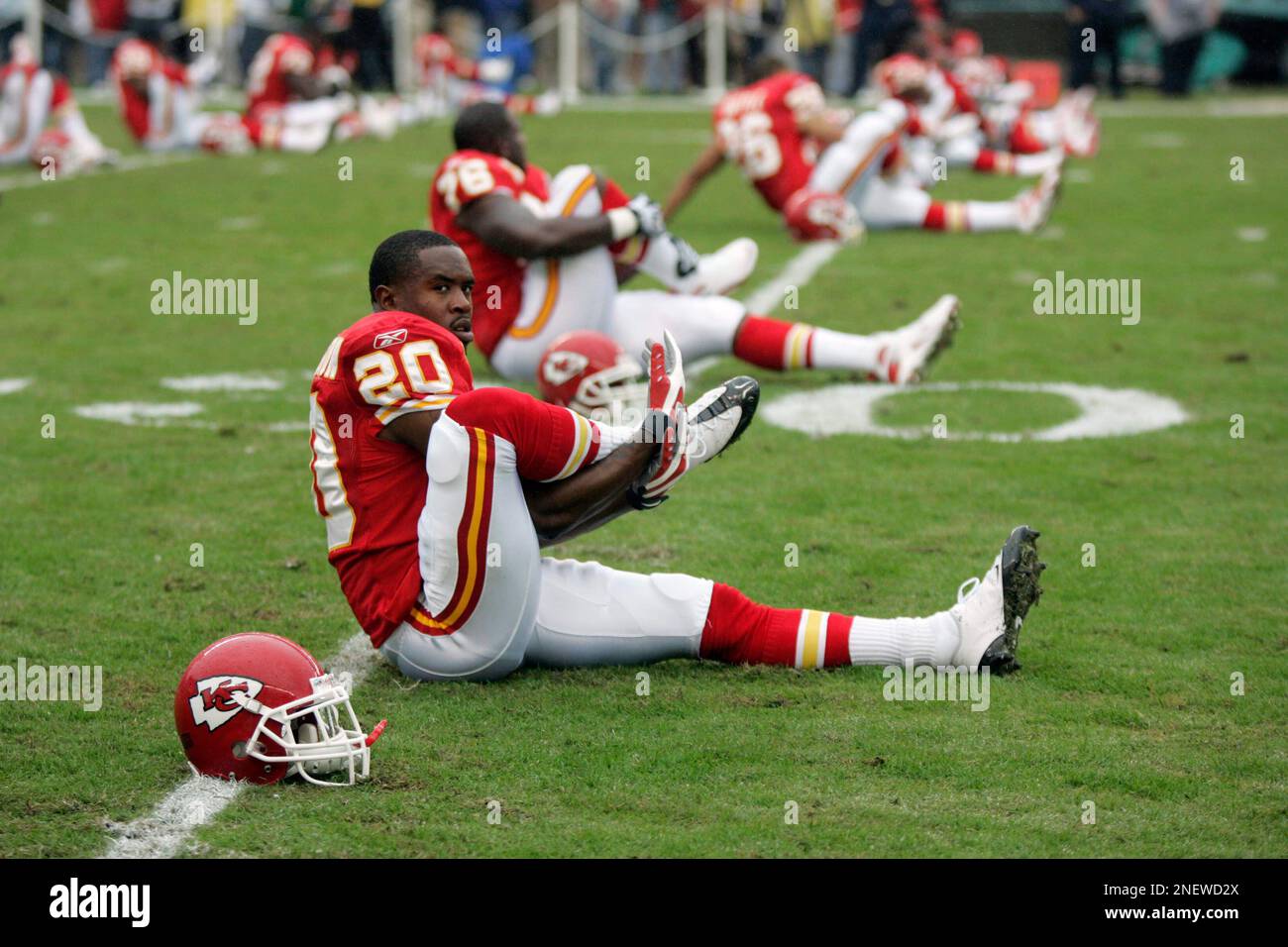 Kansas City Chiefs cornerback Donald Washington (20) warms up before an ...