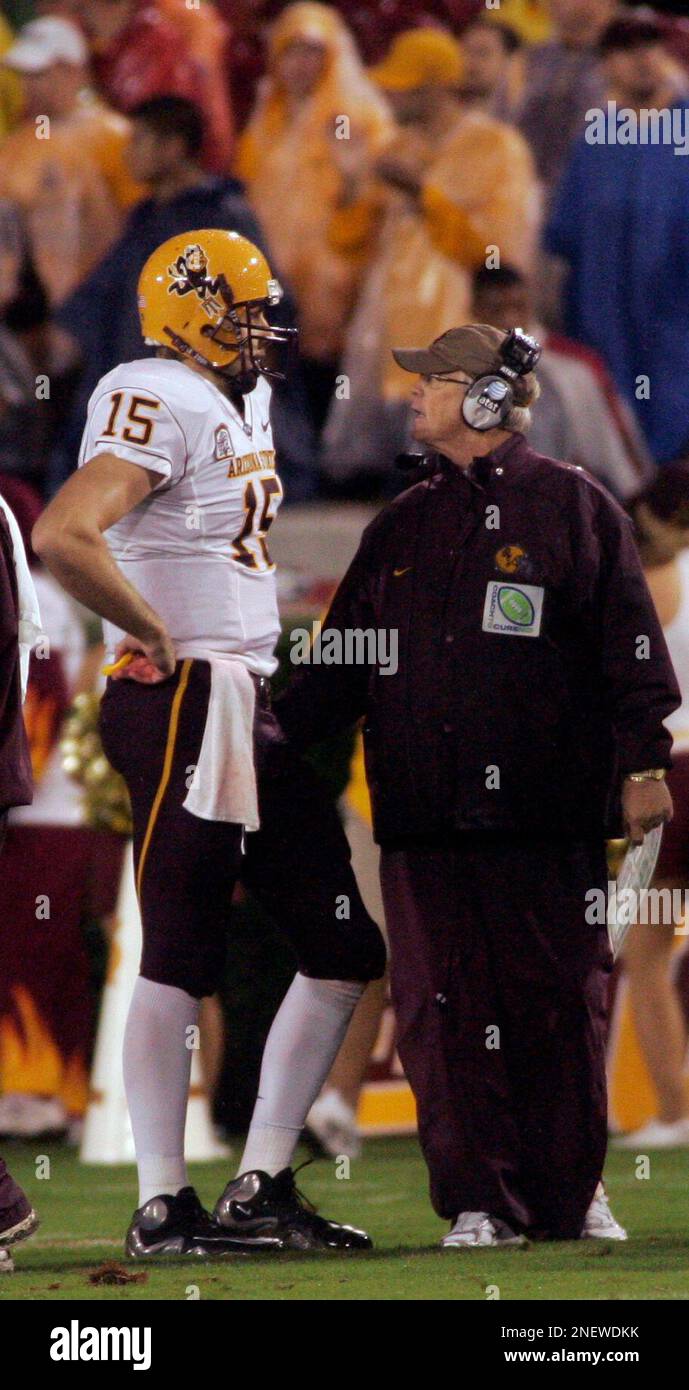 Arizona St. head coach Dennis Erickson, talks to quarterback Danny ...