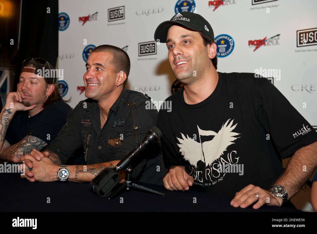 L-R Creed drummer Scott Phillips, lead singer Scott Stapp and director ...