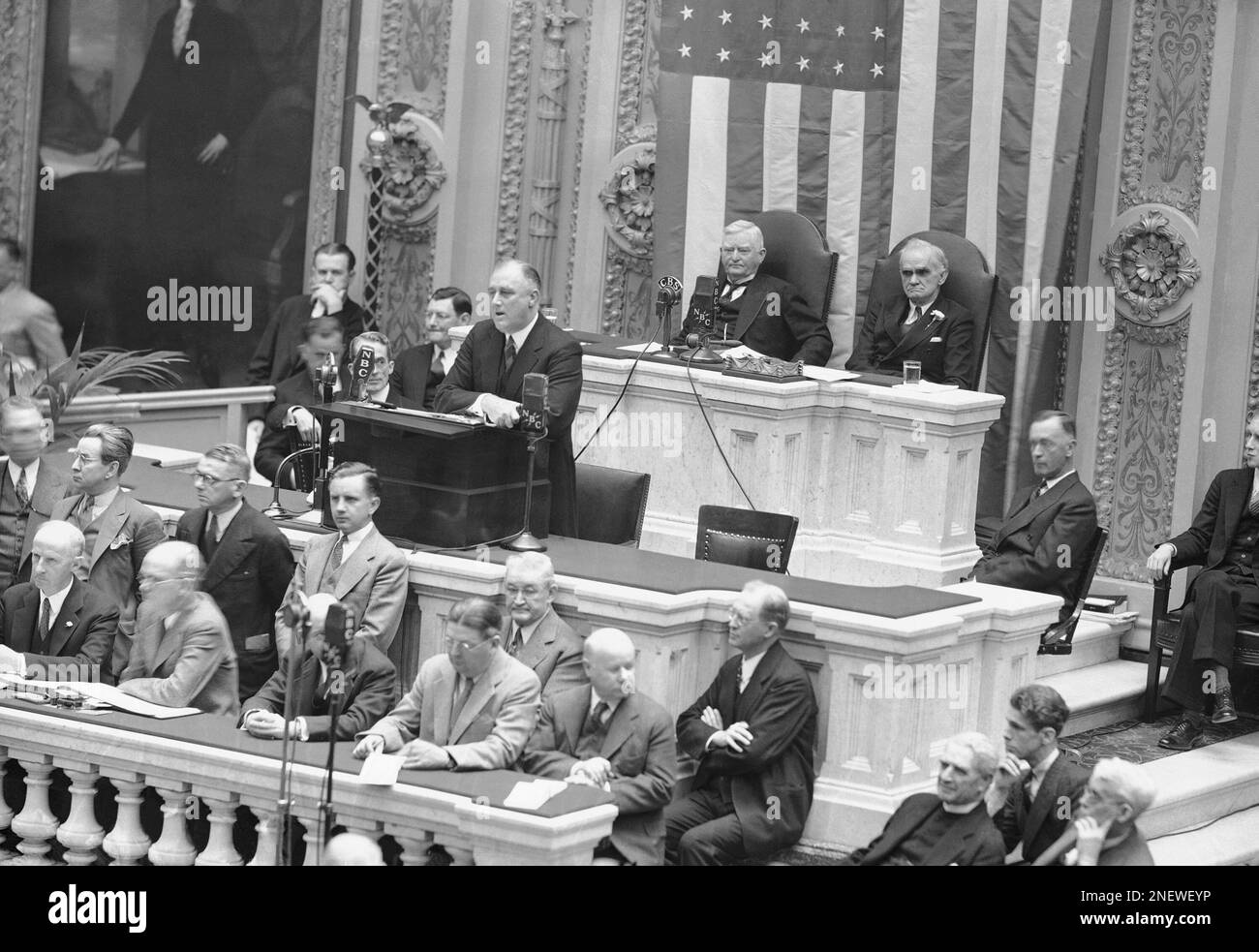 Close-up of President Roosevelt as he personally delivered his veto ...