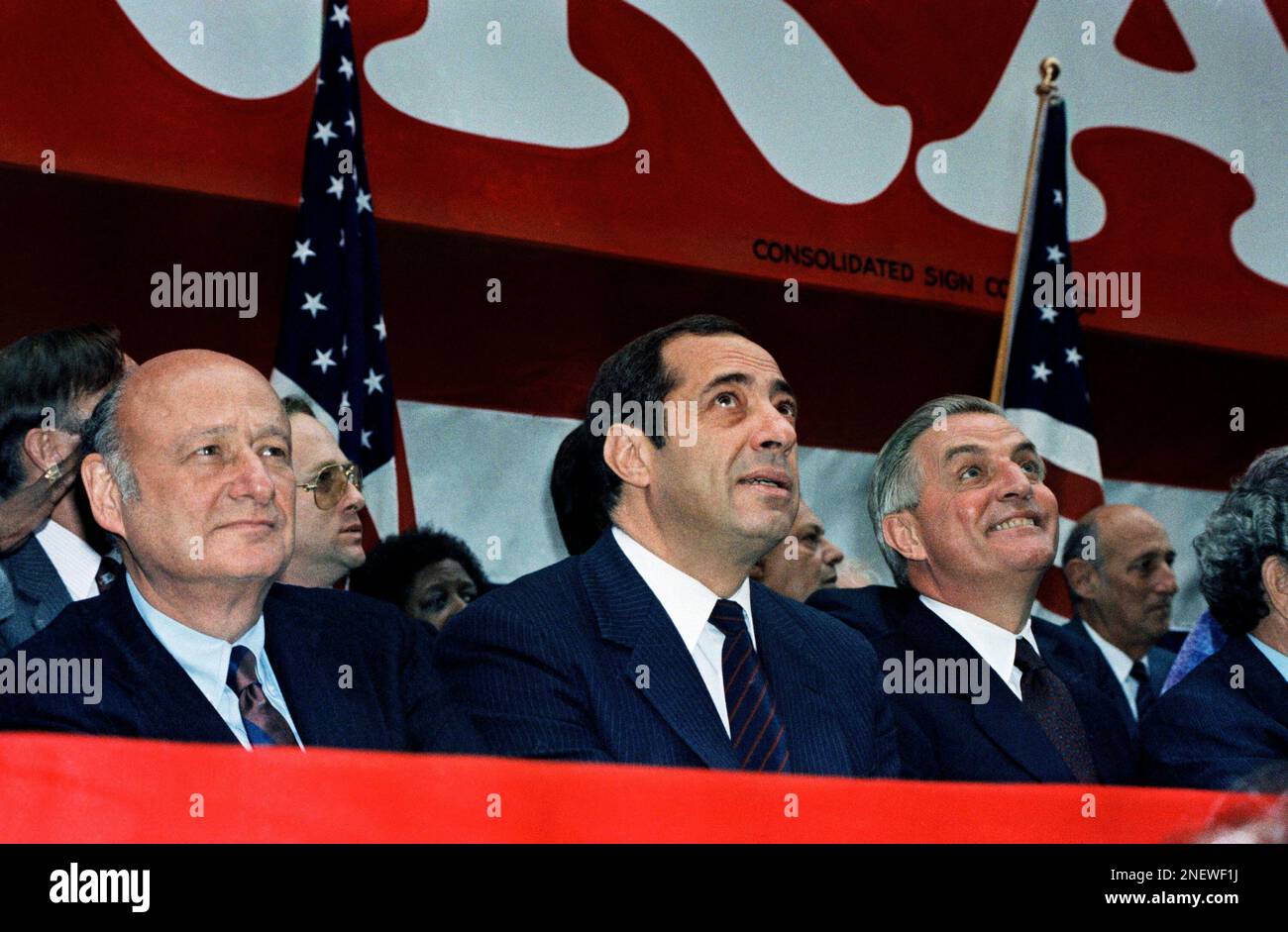 From left are Edward Koch, Mario Cuomo and Walter Mondale during huge ...
