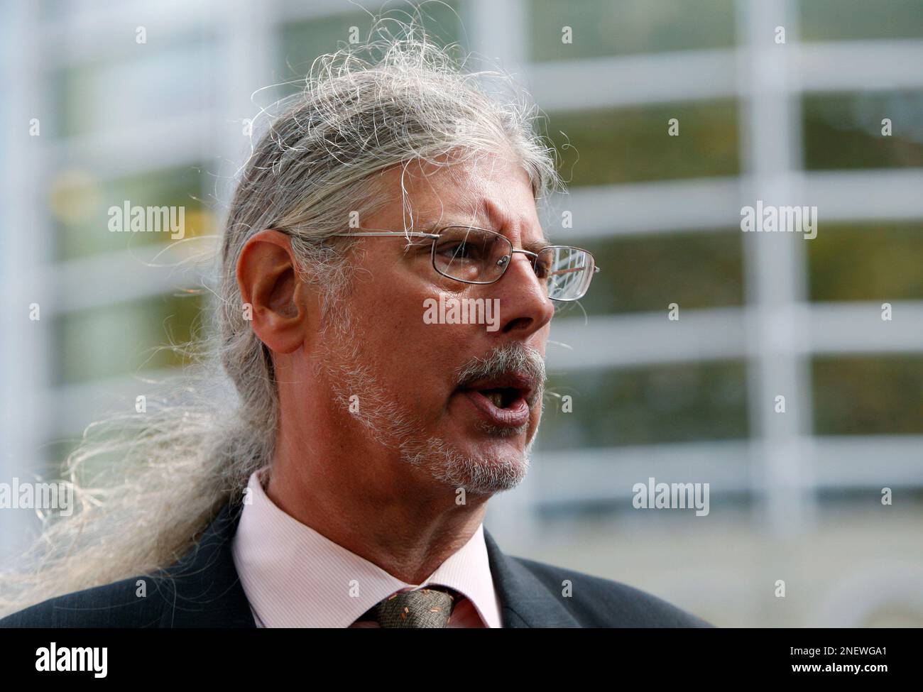 Defense attorney Ron Kuby addresses the media outside U.S. District ...