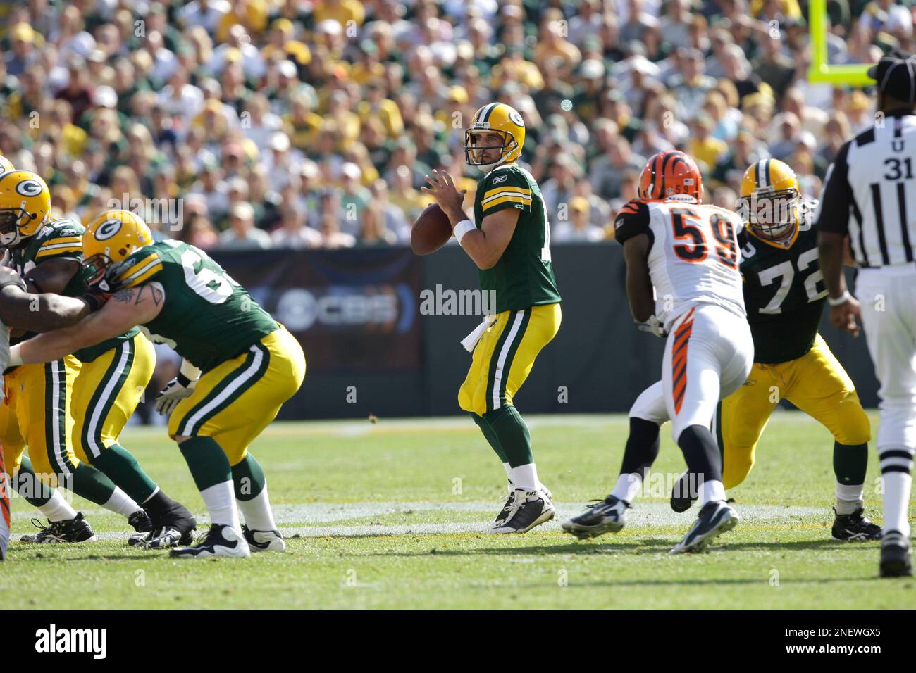 Green Bay Packers quarterback Aaron Rodgers (12) during an NFL football ...