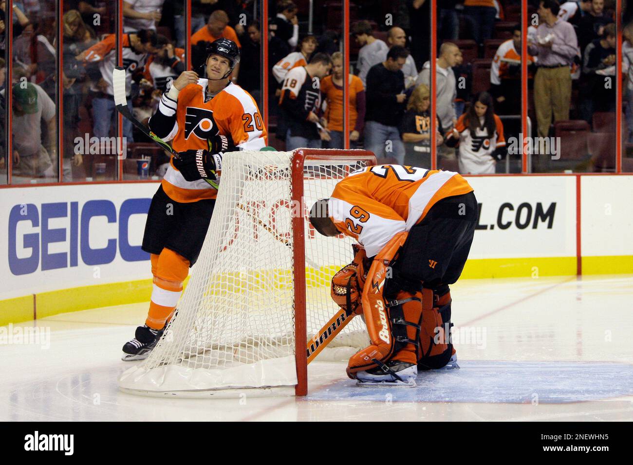 Philadelphia Flyers goalie Ray Emery, right, and defenseman Chris ...