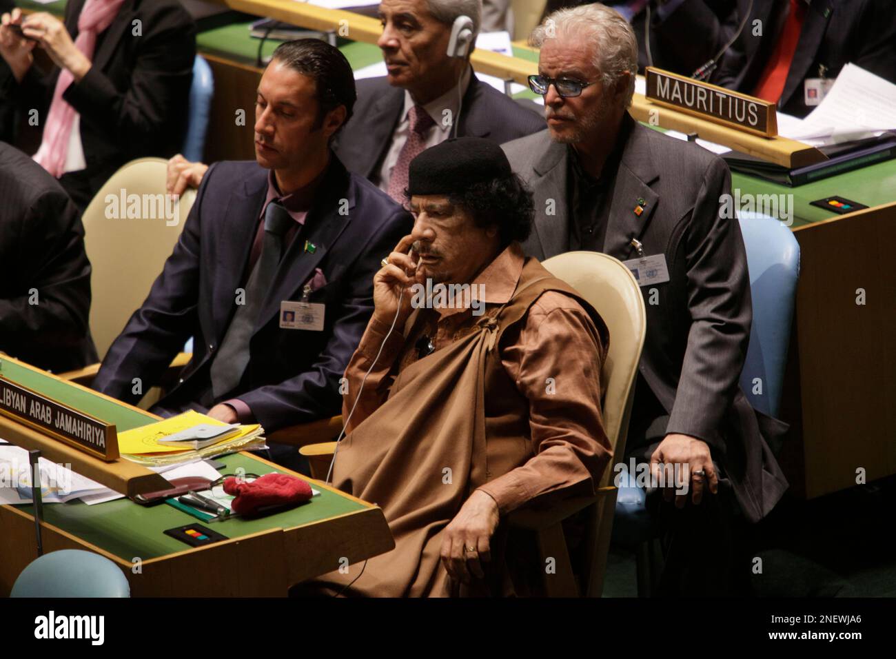 Libyan leader Moammar Gadhafi, right, and his son attend the 64th ...