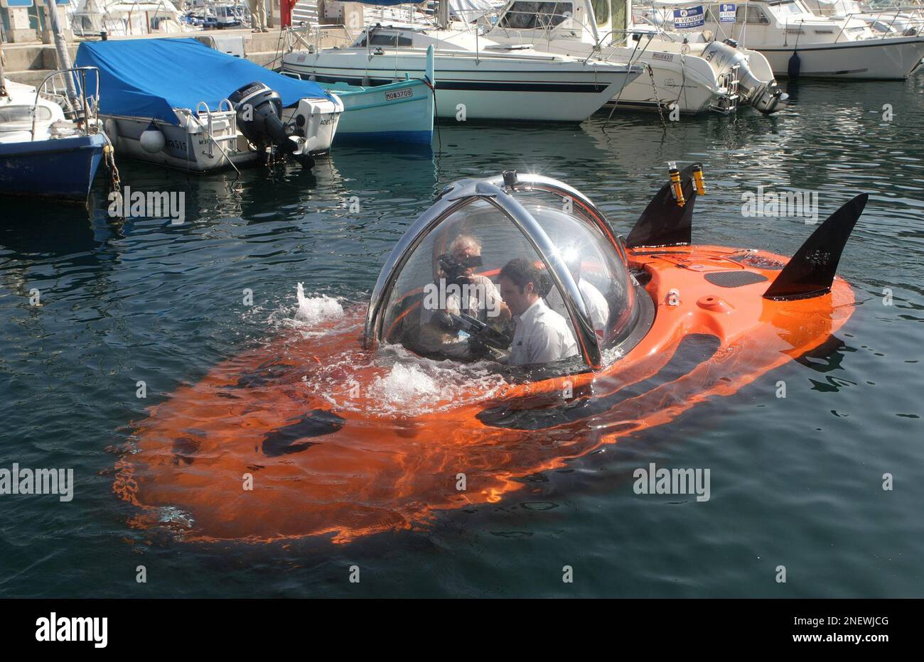 An electric mini submarine is seen during a demonstration at the 19th ...