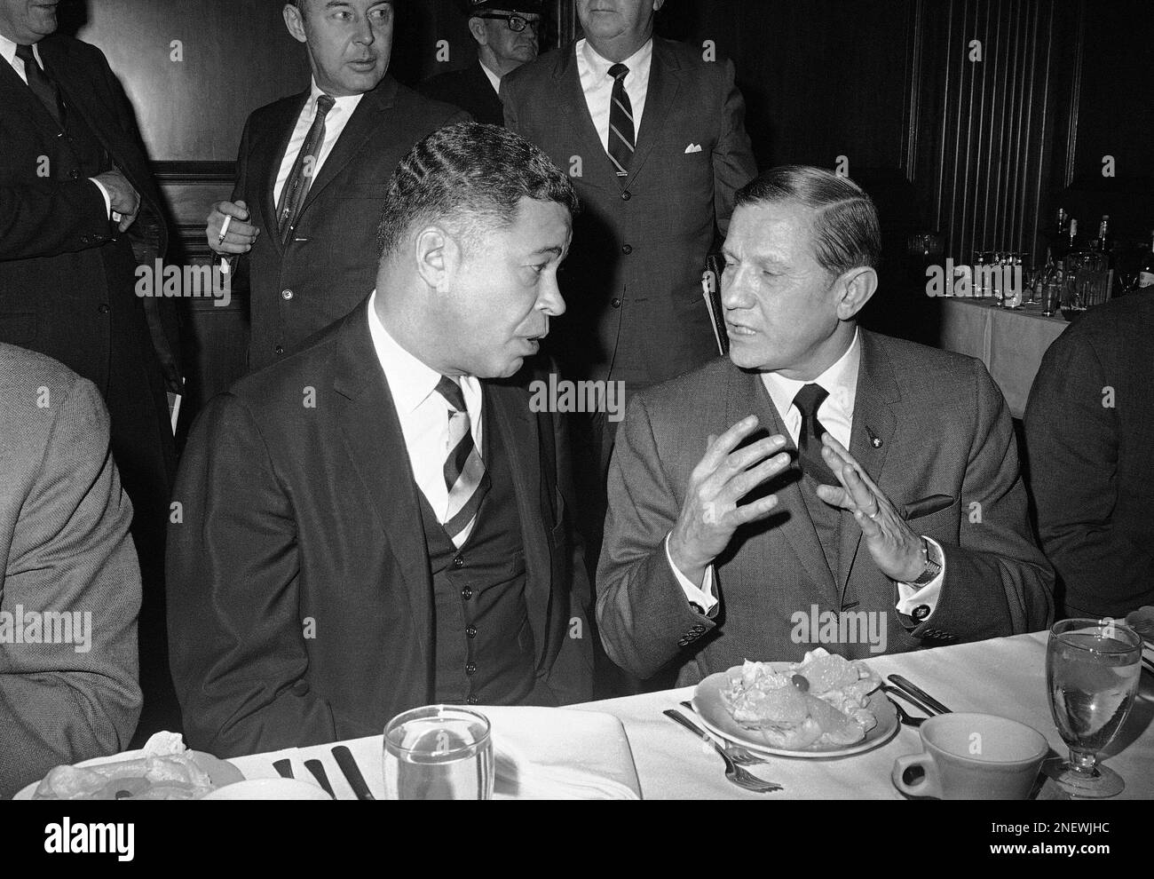 Sen. Edward Brooke, left, talks with Gov. John Volpe at GOP police ...
