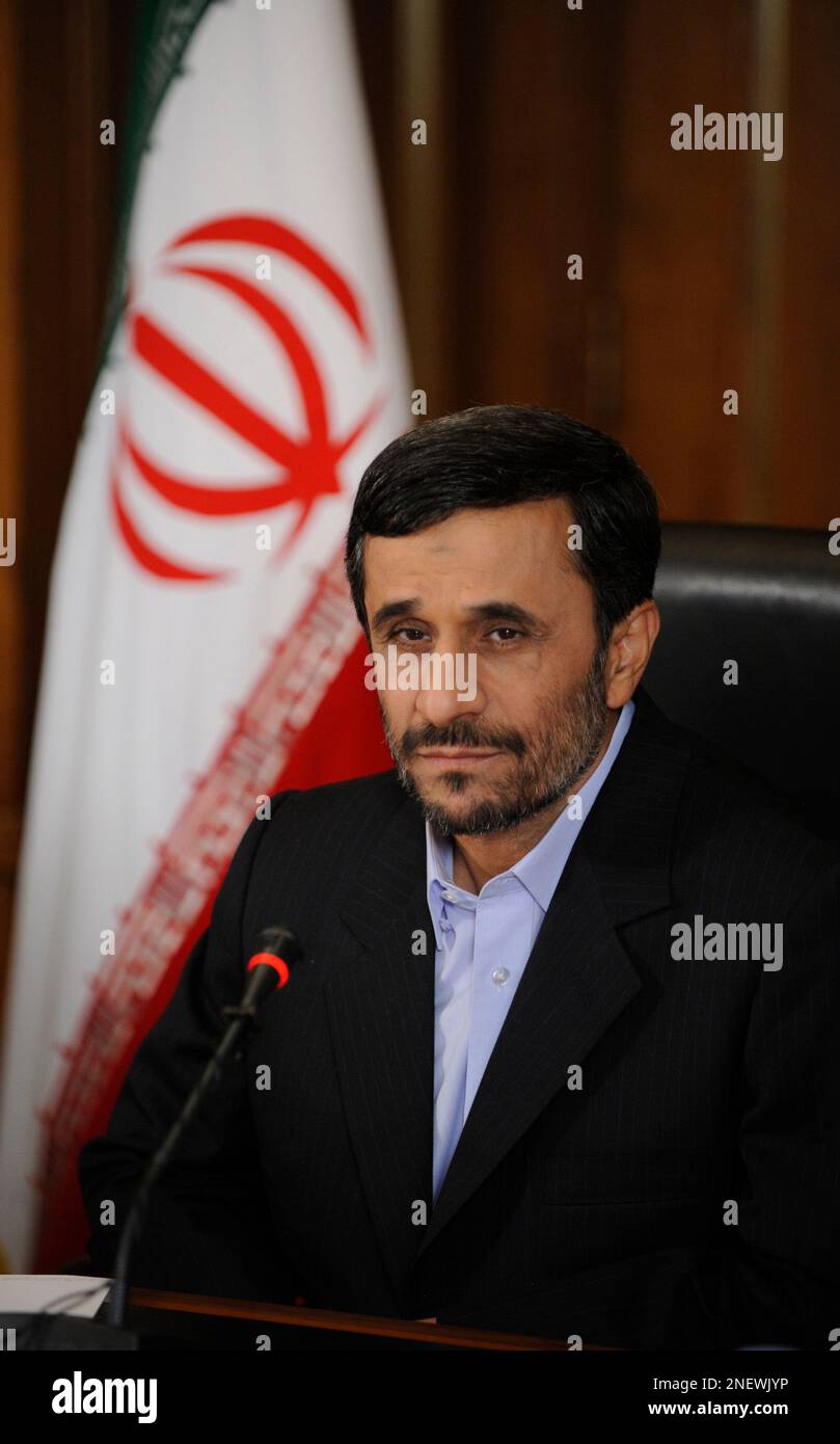 Iranian President Mahmoud Ahmadinejad is interviewed by editors from ...
