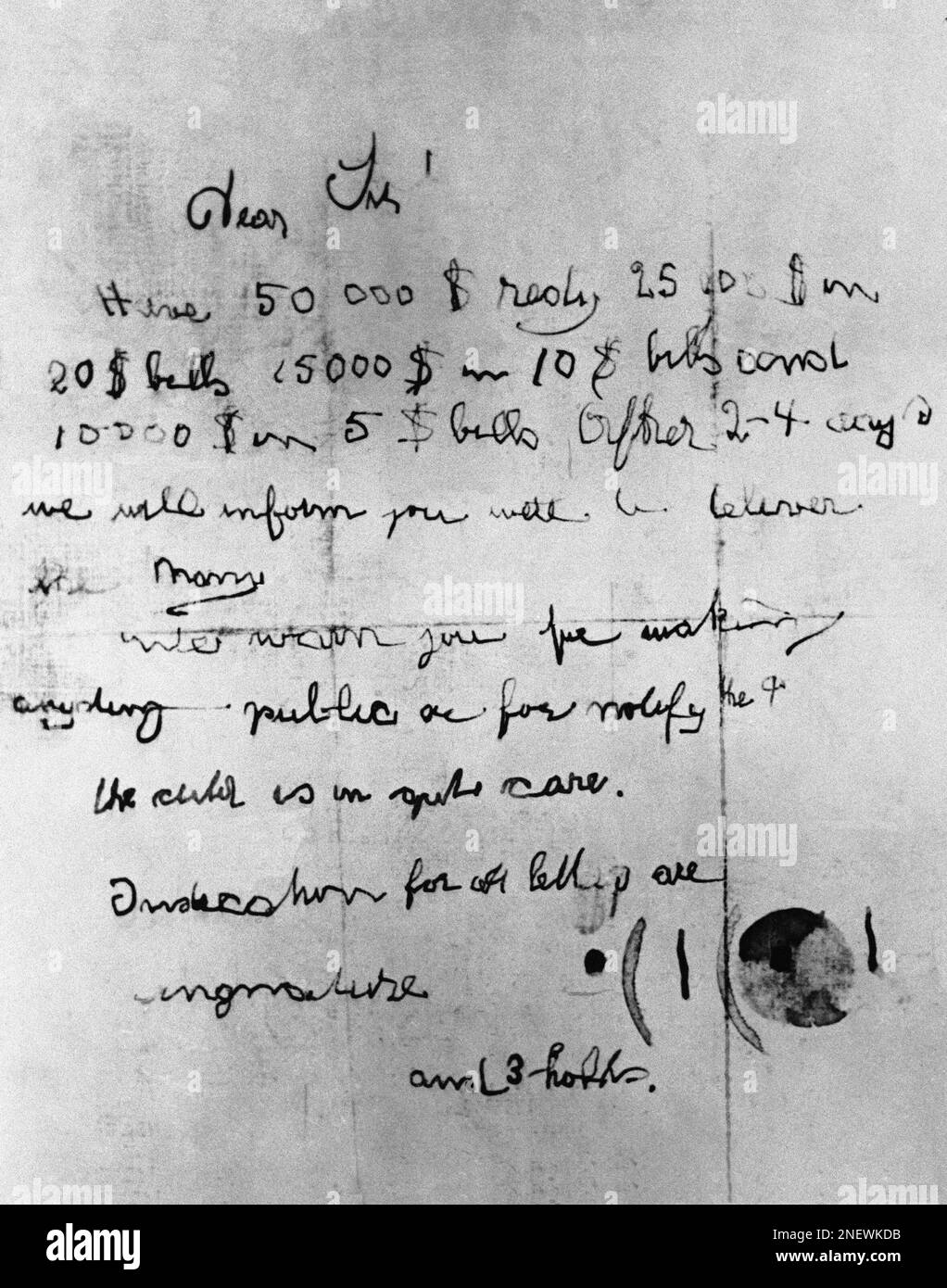 The first official picture of the original Lindbergh ransom note which ...