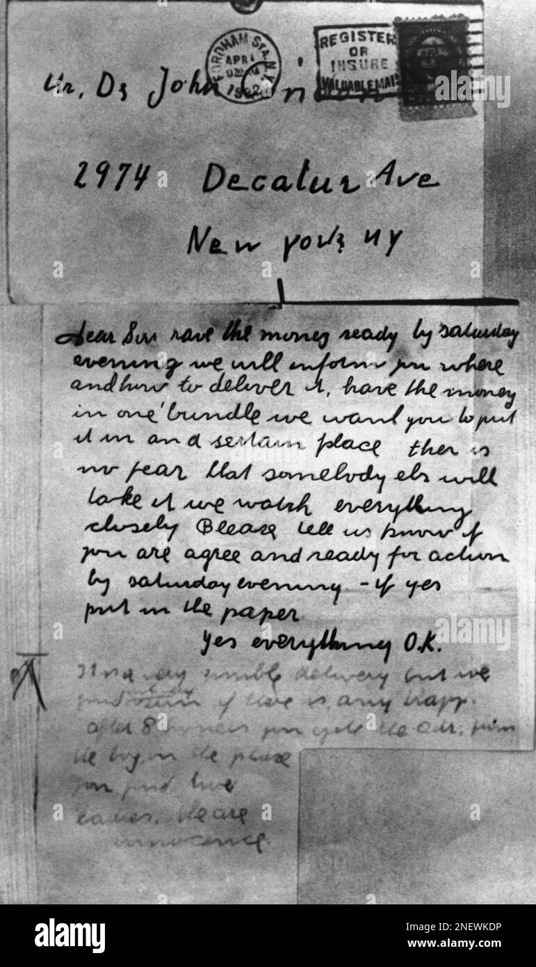 A facsimile reproduction of the tenth Lindbergh ransom note on Sept. 24 ...