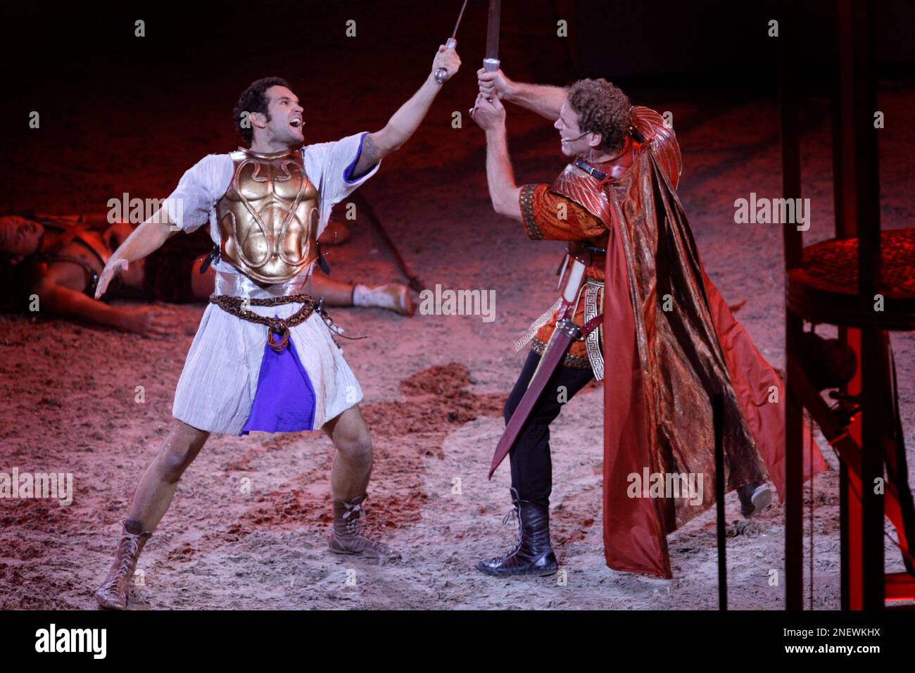 German actor Sebastian Thrun, left, who plays Judah Ben Hur, performs a ...