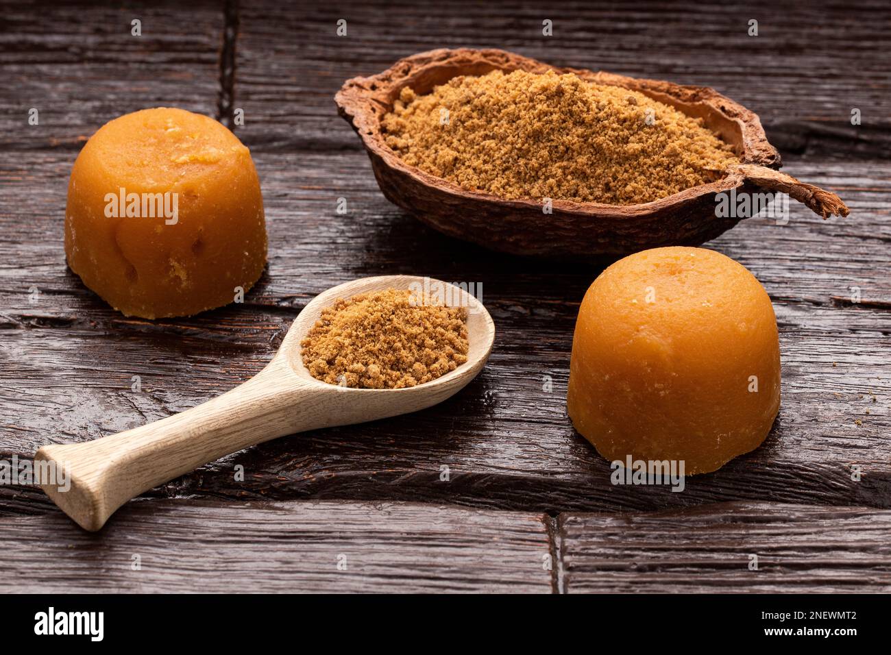 Panela in block and powder - Sugar cane candy Stock Photo - Alamy
