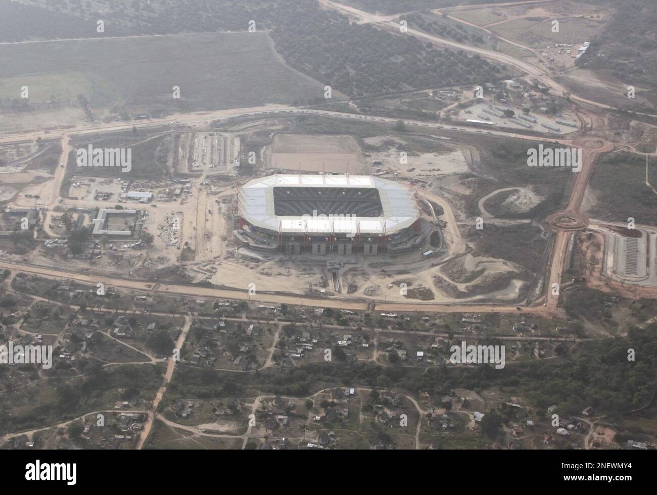 An aerial view of the Mbombela Stadium under construction in Nelspruit ...