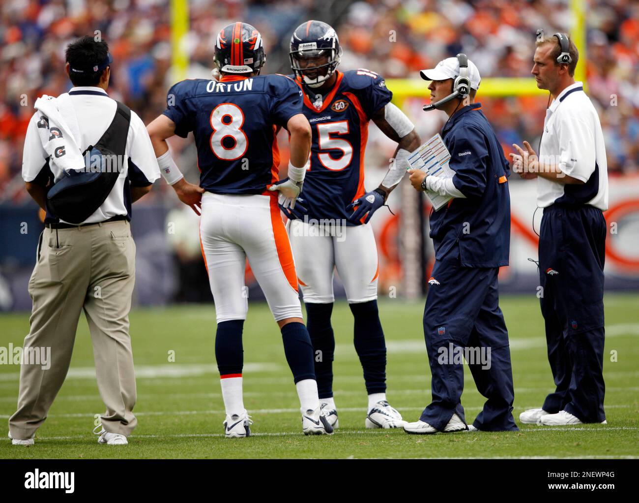 Denver Broncos quarterback Kyle Orton (8) and wide receiver Brandon ...
