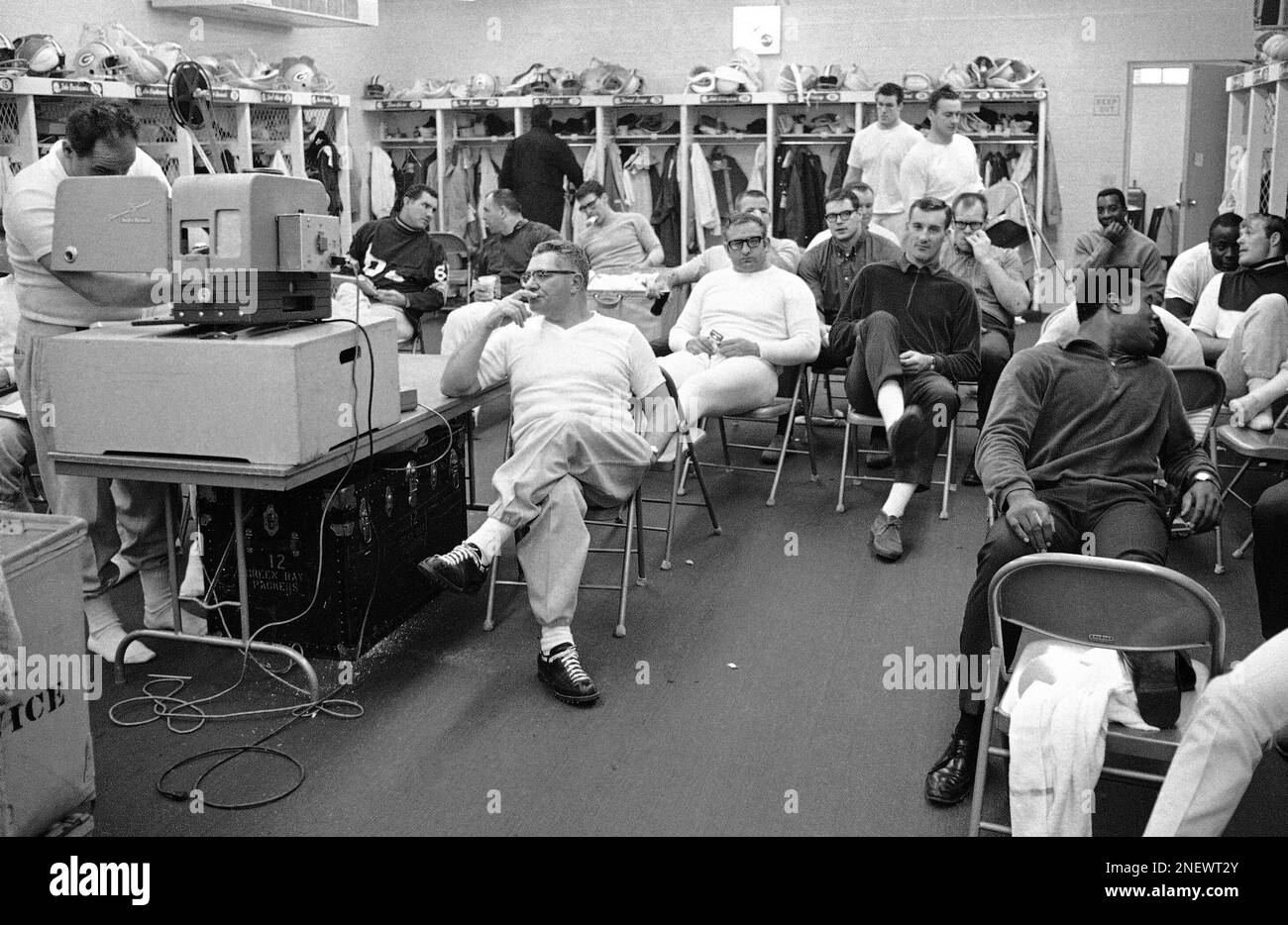 Green Bay Packers’ Coach Vince Lombardi, center, and members of his ...
