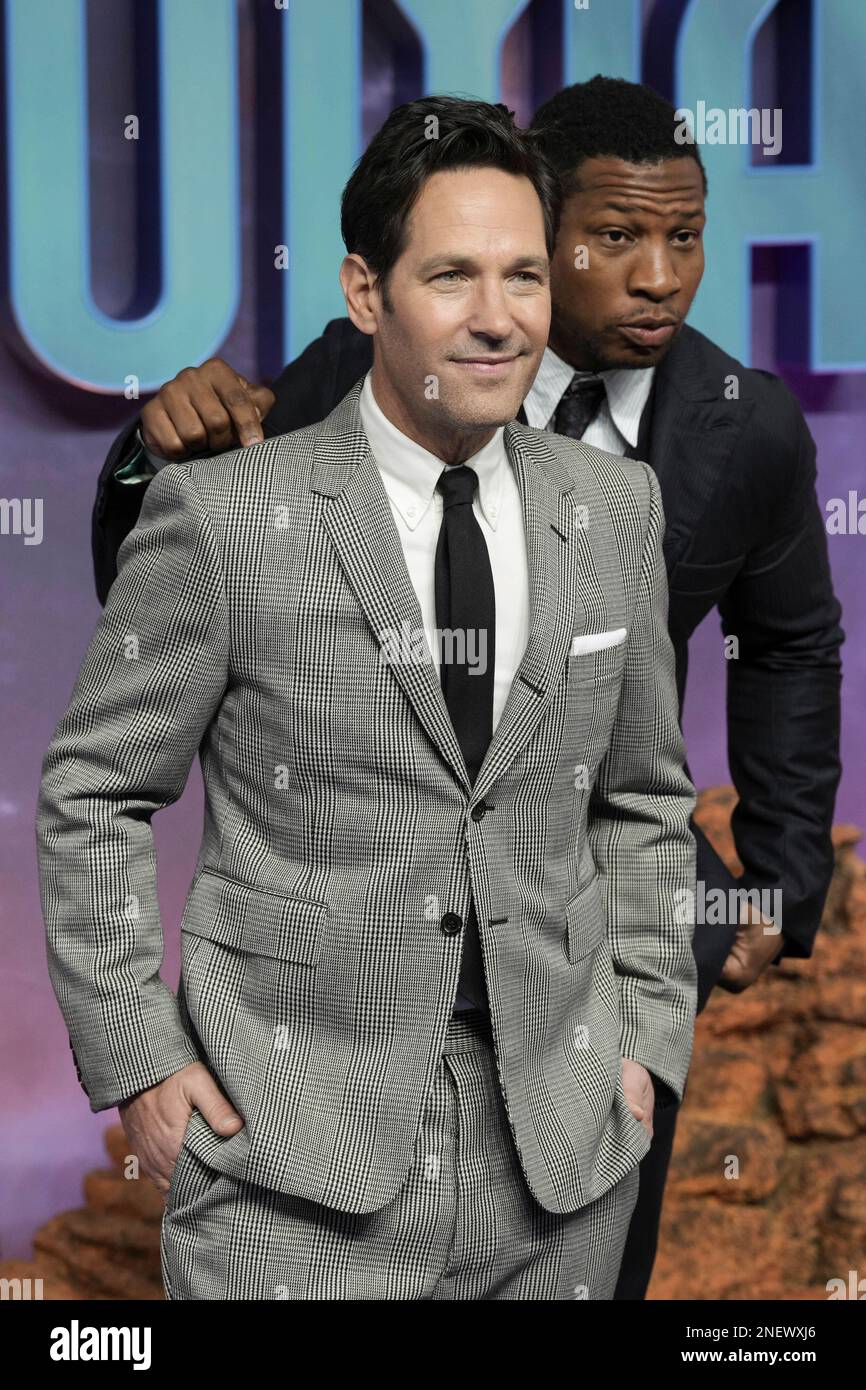 Paul Rudd, left, and Jonathan Majors pose for photographers upon ...