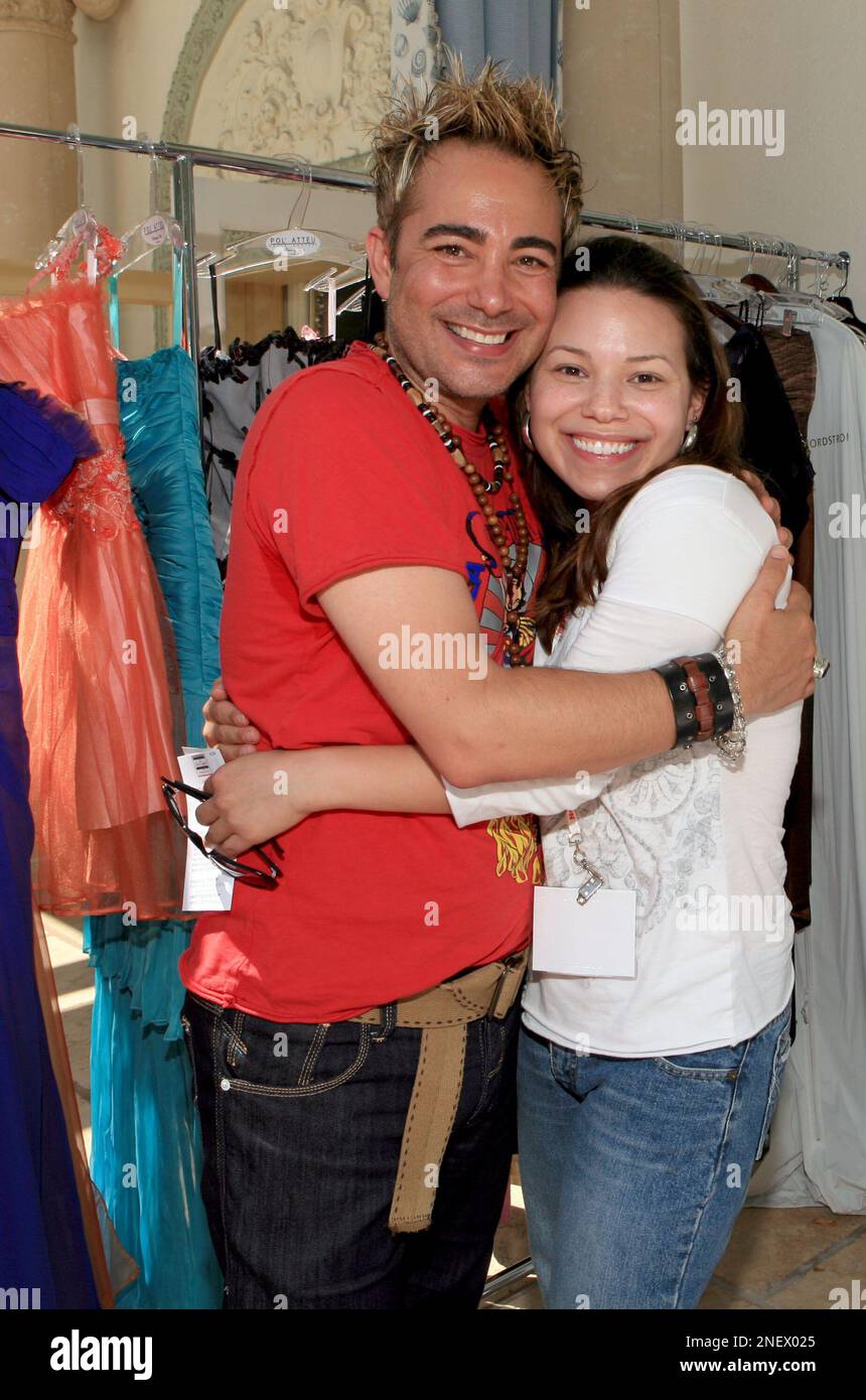 Gloria Garayua (right) and a sponsor at the Eco Emmys Red Carpet Lounge ...
