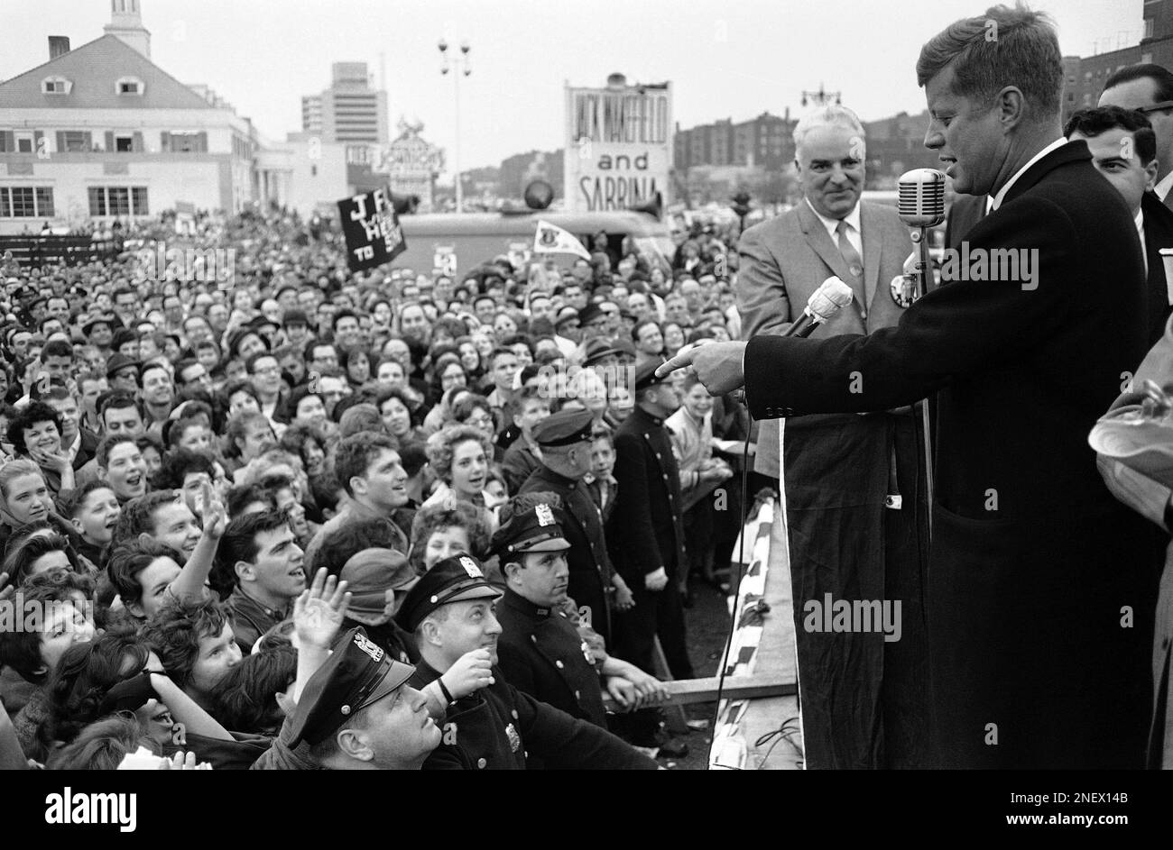 Sen. John F. Kennedy addresses crowd in Queens, New York, Nov. 5, 1960 ...