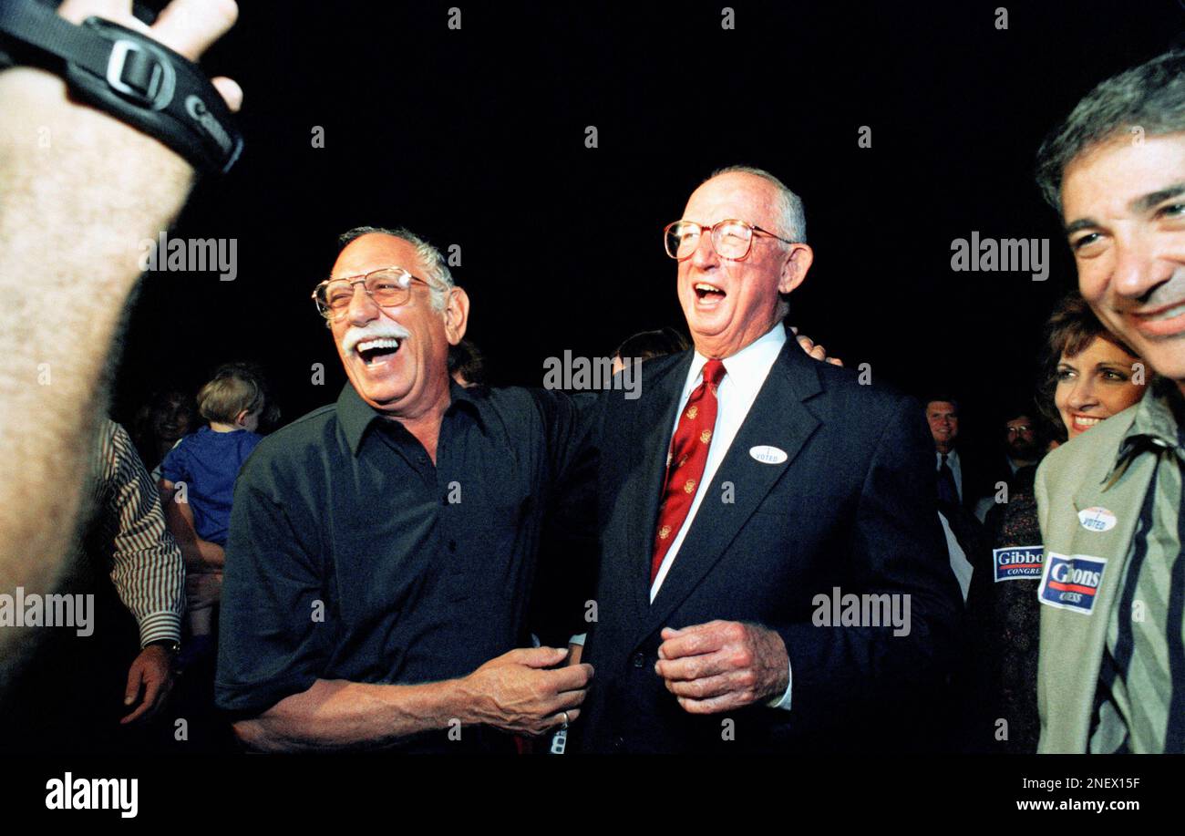 Rep. Sam Gibbons, D-Fla., right, shares a laugh with a campaign ...