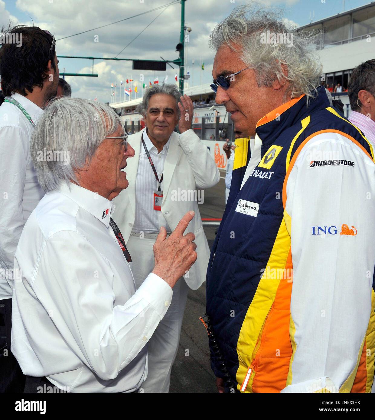FILE - In this July 26, 2009 photo, Bernie Ecclestone, left, president and CEO of the Formula ...