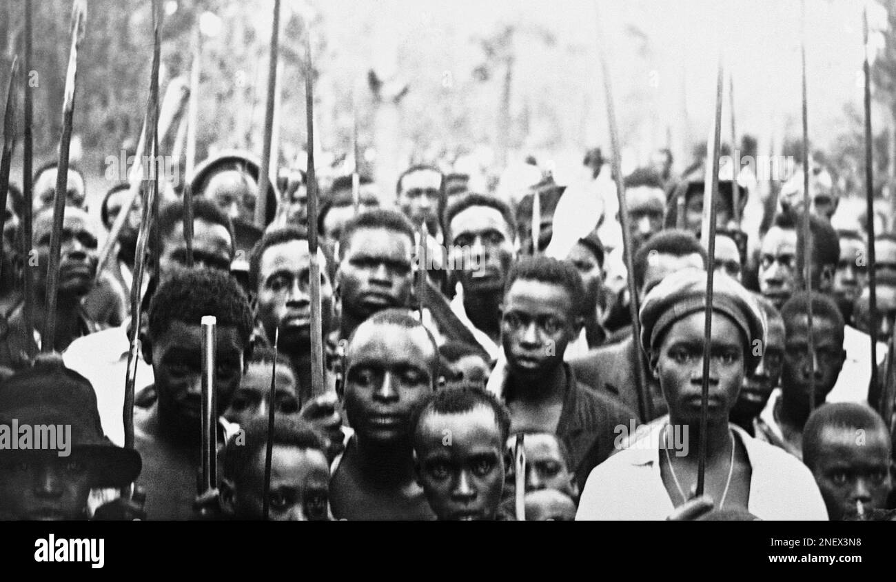 Spear-Carrying commando terrorist of the Bahutu Tribe are pictured at ...
