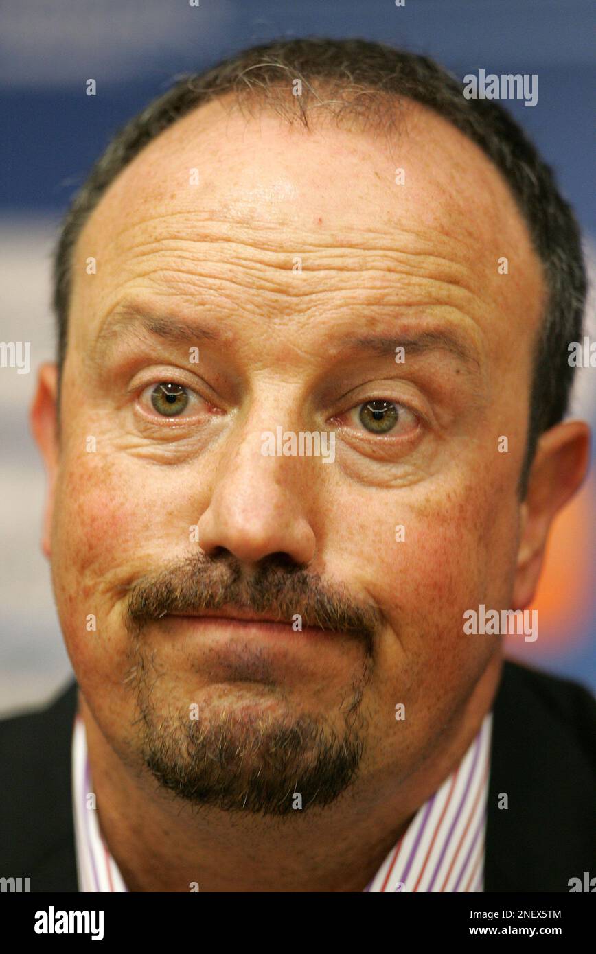 Liverpool manager Rafael Benitez reacts during a press conference at ...