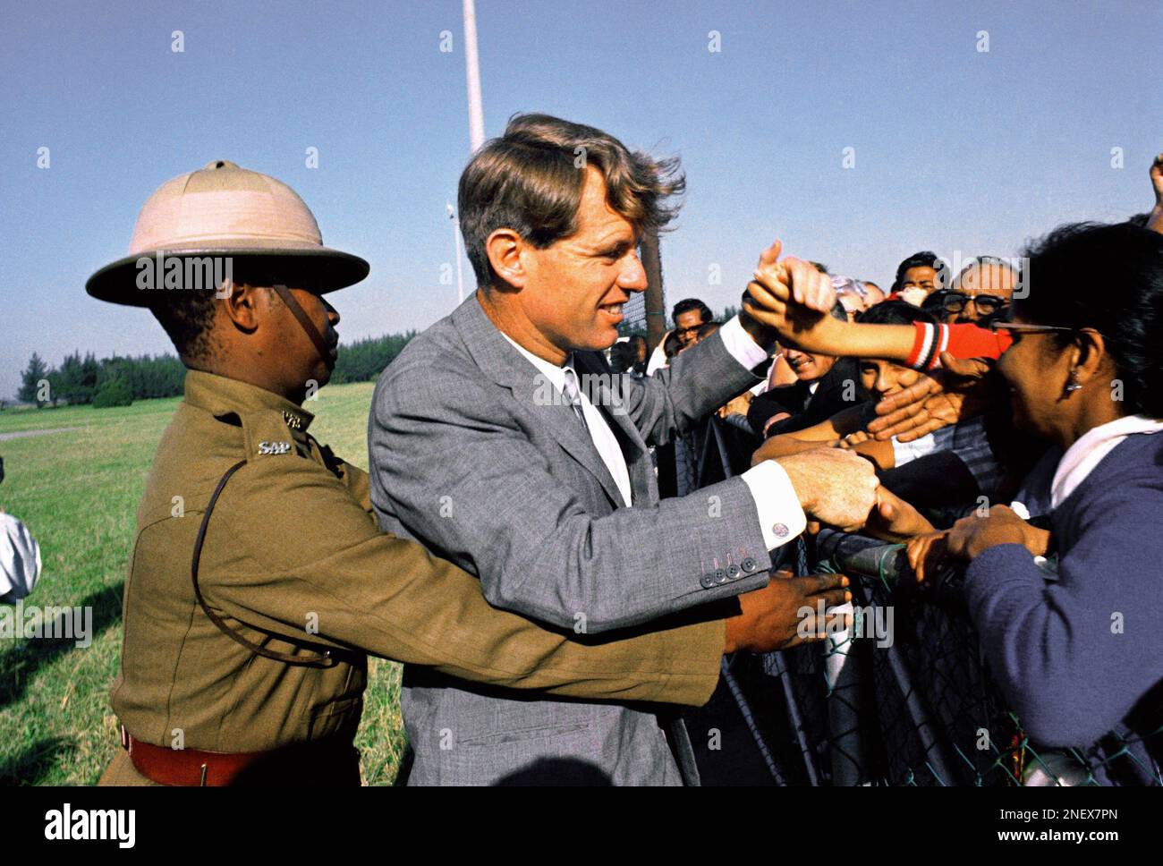 Sen. Robert F. Kennedy is shown being greeted in southern Tanzania ...