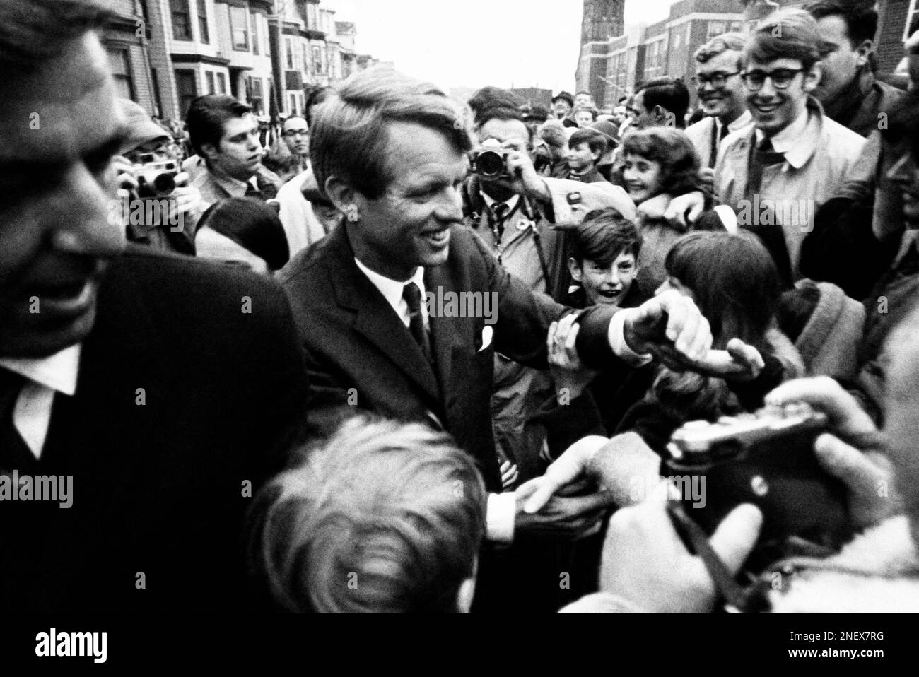 Sen. Robert F. Kennedy campaigns in Boston on St. Patrick's Day, March ...