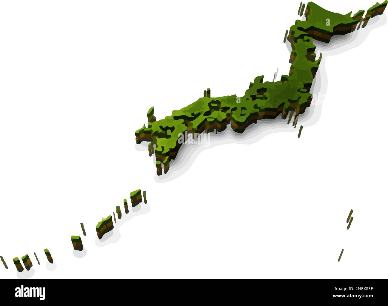 Beautiful 3D map of japan with realistic green land and soil Stock ...