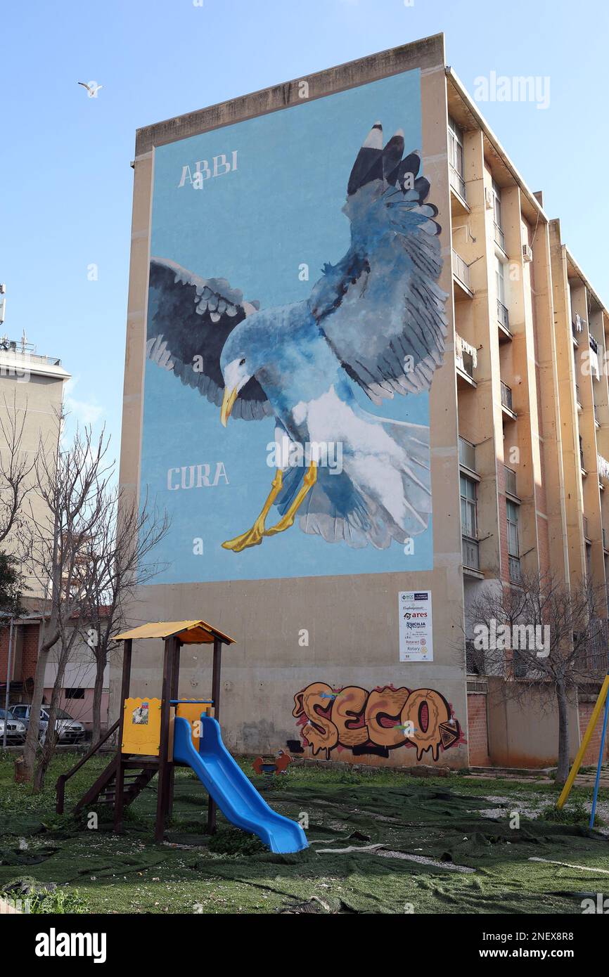 Palermo, Italy. 16th Feb, 2023. in the photo the murals of the Sperone ...