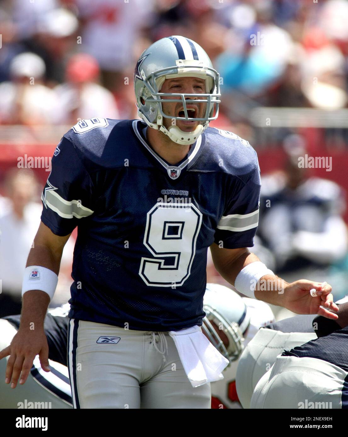 Dallas Cowboys quarterback Tony Romo (9) during an NFL football game in ...