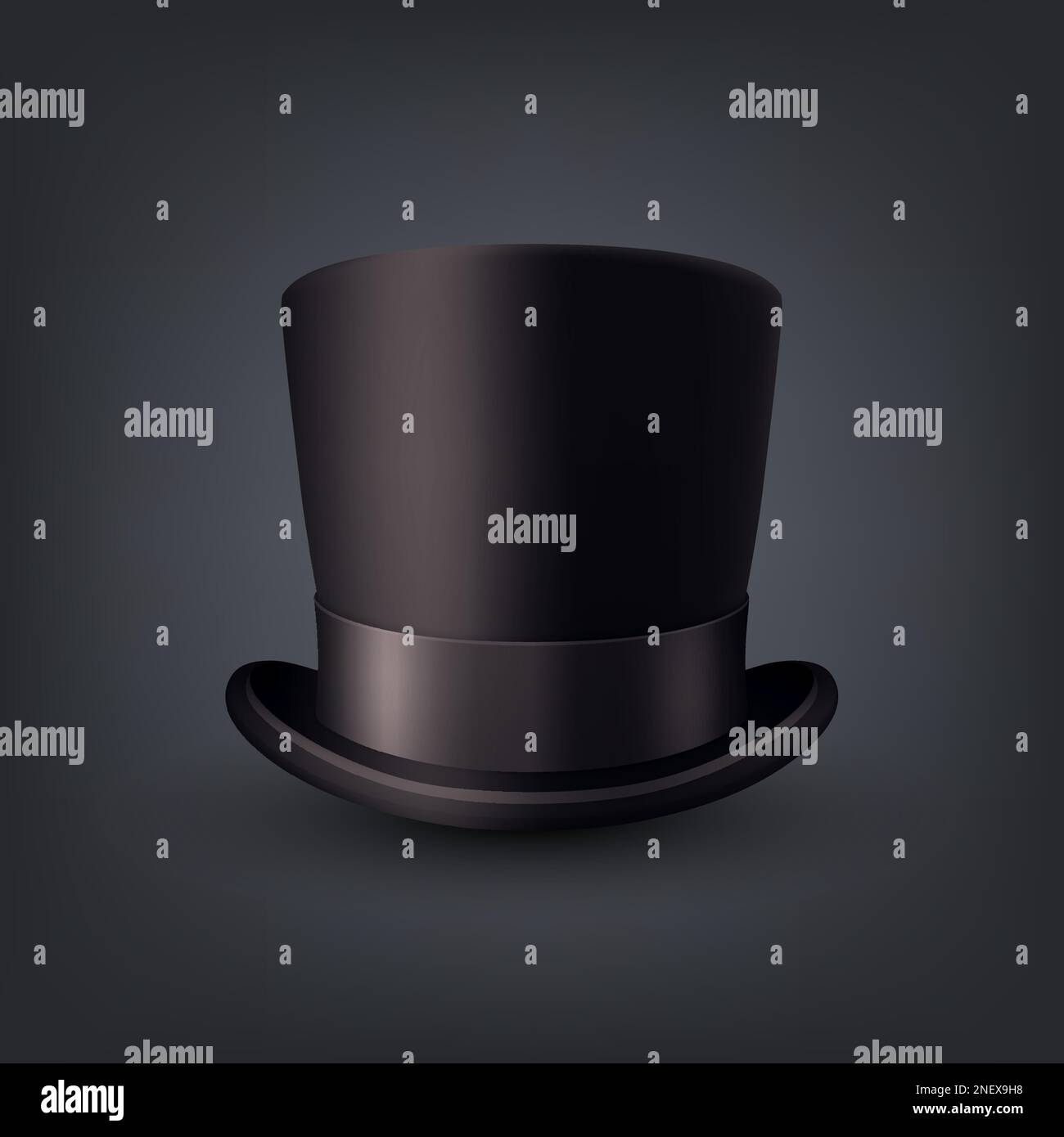 Vector 3d Realistic Black Top Hat with Black Ribbon Closeup Isolated on ...
