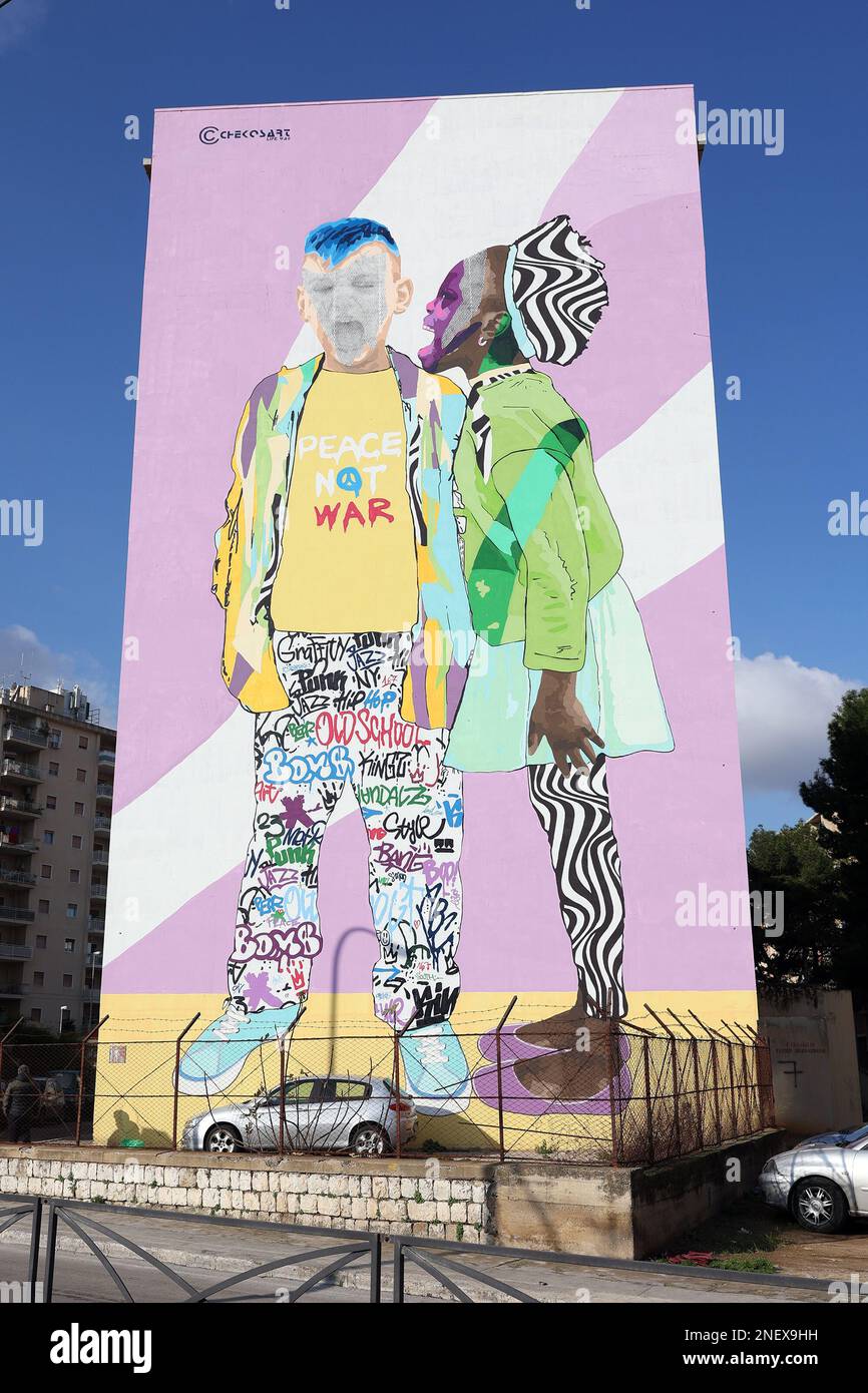Palermo, Italy. 16th Feb, 2023. in the photo the murals of the Sperone ...